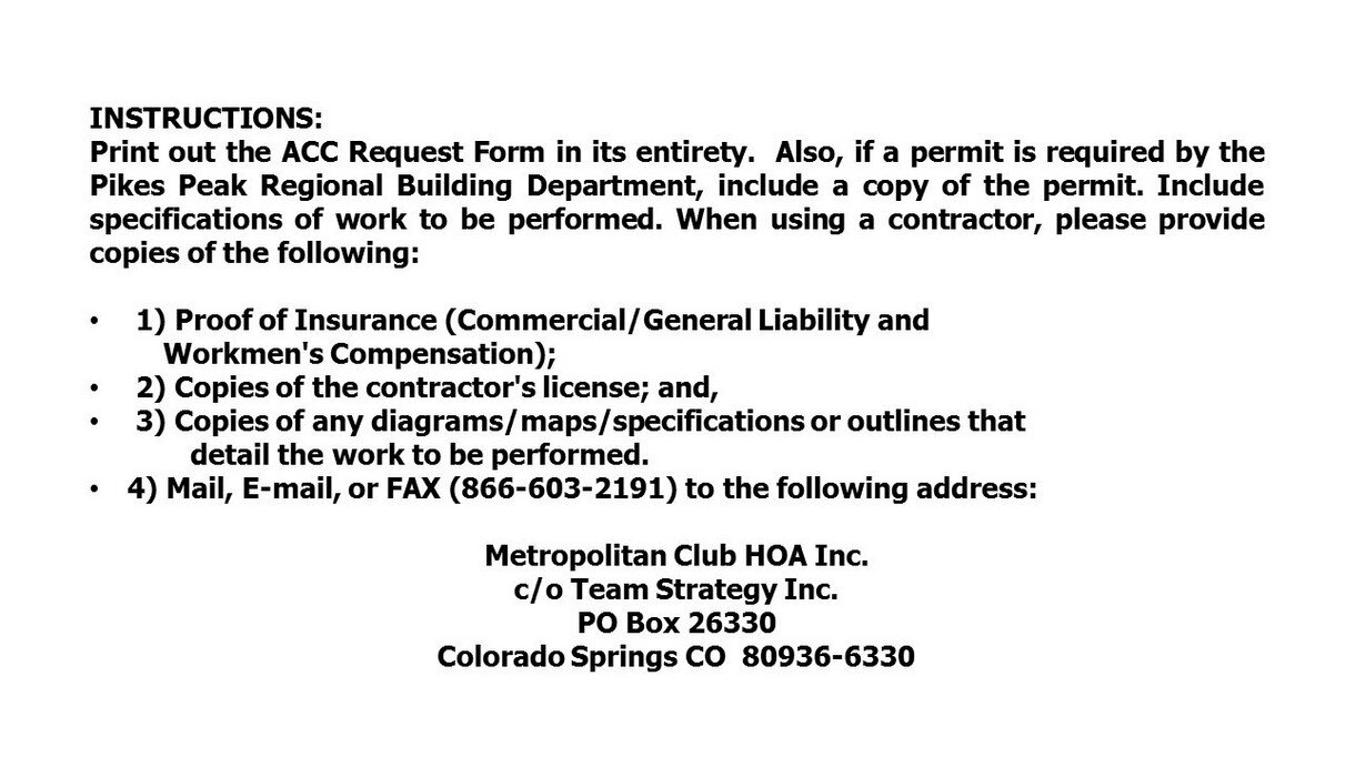 ACC Request - Metropolitan Club HOA | Managed by Team Strategy Inc.